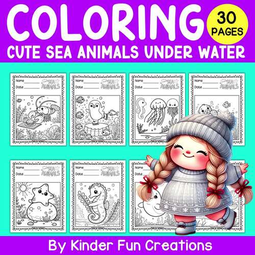 Cute Sea Animal Coloring Pages | Editable Canva Template & PDF (8.5x11)