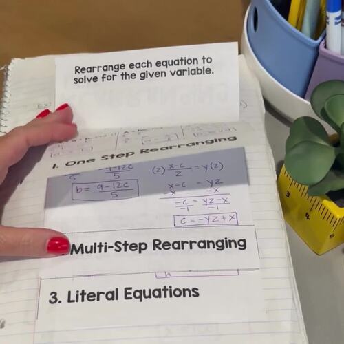 Algebra 1 - Rearranging Literal Equations Interactive Notebook Foldable ...