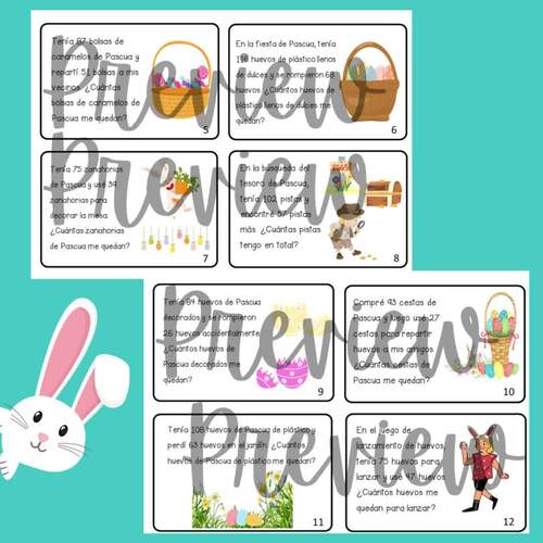 Problemas de cuento resta de Pascua Subtraction Problems Spanish