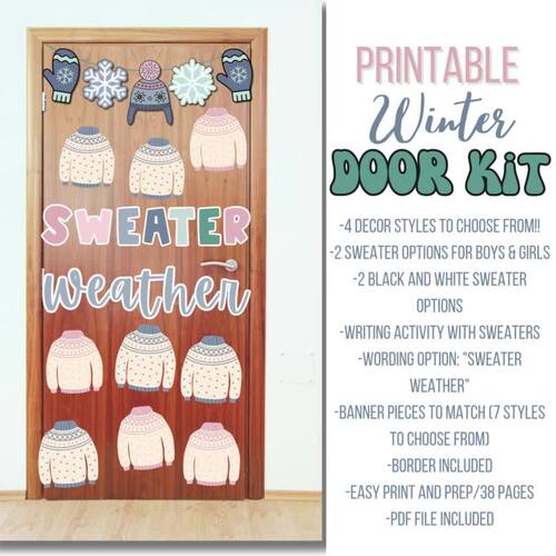 Sweater Weather Winter Door Decor | January Classroom Display & Writing ...