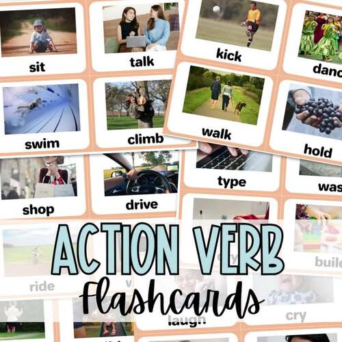 Action Verb Vocabulary Flashcards ESL Speech Life Skills with Real Pictures