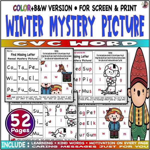 CVC Words Missing Letters | Chikdren in Winter Mystery Picture fun ...