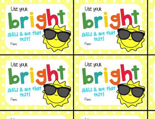 Sunshine-Themed Testing Motivation Tag- Use your bright skills & ace ...
