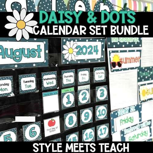 DAISY AND DOTS Classroom Pocket Chart Calendar Bundle | Printable Calendar