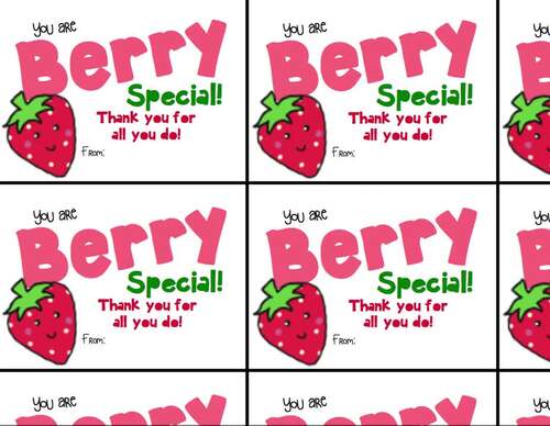 Strawberry Teacher (Staff) Appreciation Gift Tag- You are Berry special ...