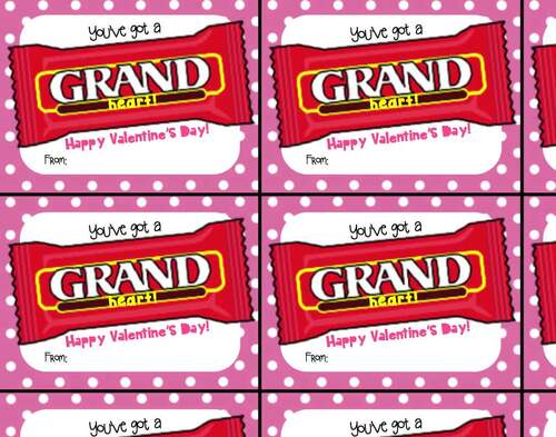 100 Grand Chocolate Valentine's Day Gift Tag- You've got a GRAND heart!