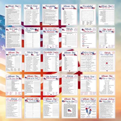 Veterans Day Game Bundle,Patriotic Games, Veterans Day Trivia,70 ...