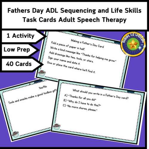 Fathers Day ADL Sequencing and Life Skills Task Cards Adult Speech Therapy