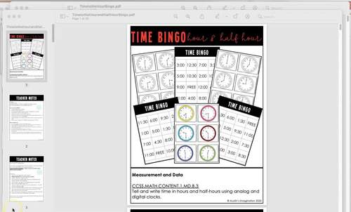 Telling Time to the Hour and Half Hour BINGO Activity - First Grade ...