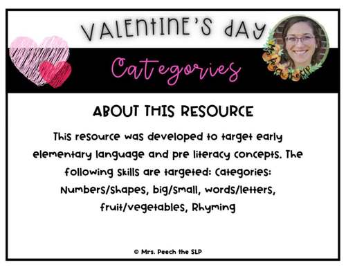 Valentine's Day Speech and Language Categories Sort: NO PREP PRINTABLES!