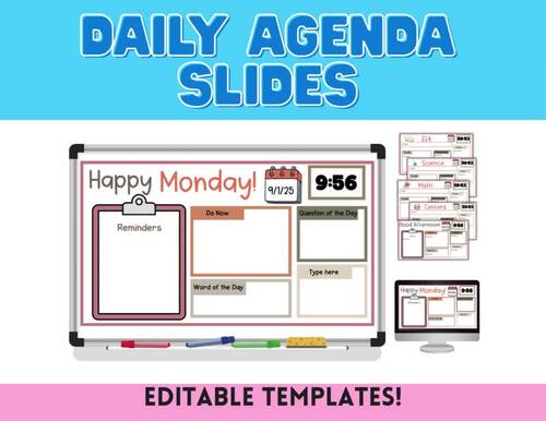 Google Slides Templates Daily Agenda & Morning Meeting with Timers