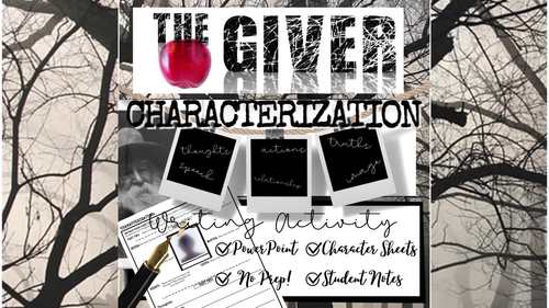The Giver Novel Study Unit Activity: Characterization / Character Analysis