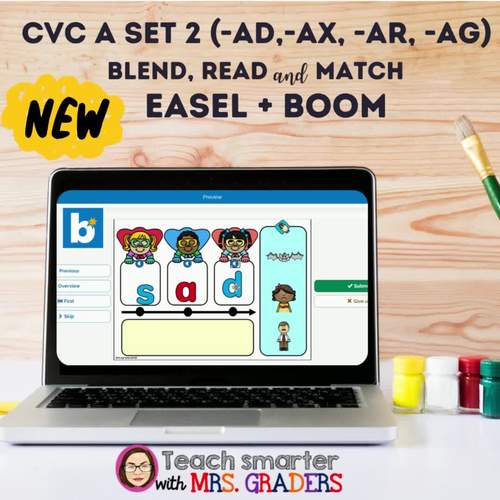 BLENDING CVC WORDS BOOM CARDS ™ and EASEL ACTIVITY SET 2 by Mrs Graders
