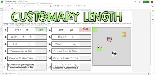 Converting Customary Units of Length Digital Mystery Puzzle Pixel Art ...