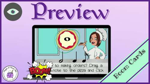 Pizza Note Values Boom Cards | Distance Music Learning by Magic of Music Ed