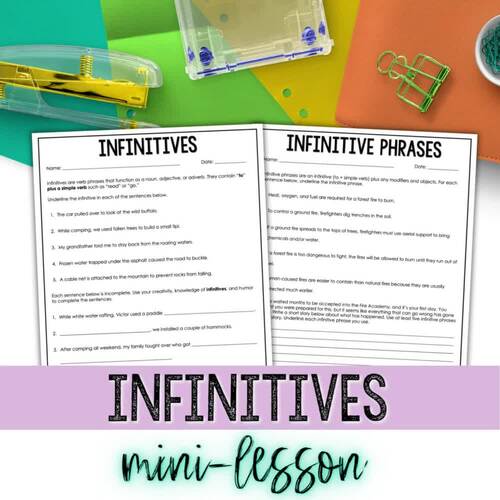 Infinitives and Infinitive Phrases PowerPoint, Worksheets, and Activities