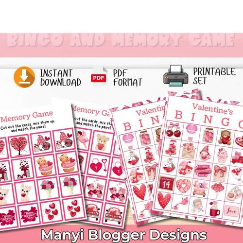 Valentine Day Bingo Cards and Memory Game for Kids – Early Finisher ...