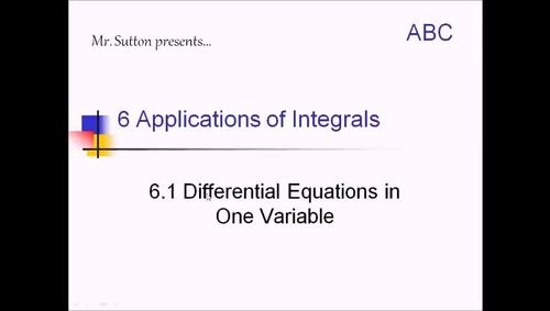 Differential Equations in One Variable by Mr Sutton Presents | TPT