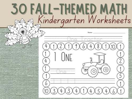 30 No Prep Fall-Themed Math Worksheets for Counting, Addition, and ...