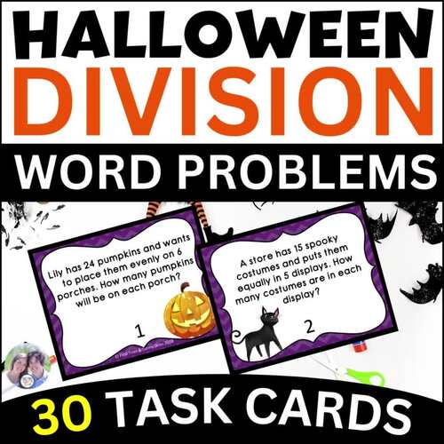 Halloween Division Word Problems Task Cards - October Division Math Facts