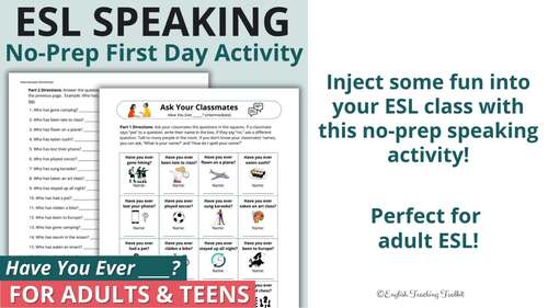 ESL First Day of School Activities Speaking Activities Adult ESL - Have ...