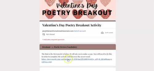 Valentine's Day Poetry Digital Escape Activity for Middle School