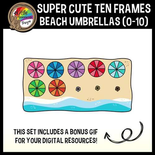 Super Cute Ten Frames Summer - Counting Beach Umbrellas - Cute Clip Art