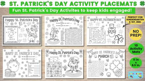 St. Patrick's Day Activity Placemats for Kindergarten, 1st Grade, No ...