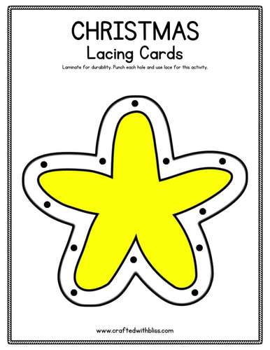 Christmas Lacing Cards, Christmas Printable, Christmas Fine Motor Activity