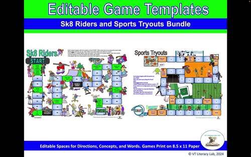 Editable Phonics Game Templates | Skateboard Theme / Sports Theme