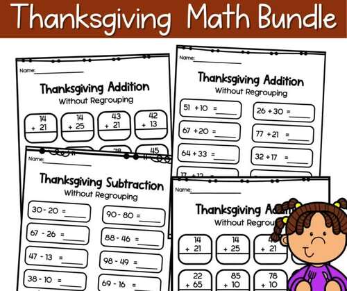 Thanksgiving Math Worksheet Bundle | Adding, Subtract, Multiplication ...