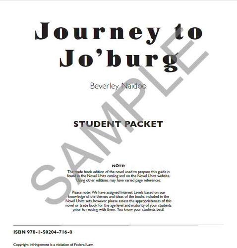 Journey to Jo'burg Novel Units® Student Packet Novel Study | TPT