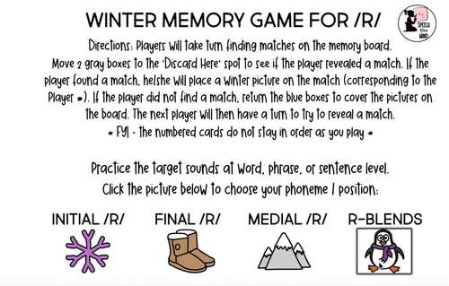 R & R-Blends Winter Articulation Matching Game Boom™ Cards by Speech ...