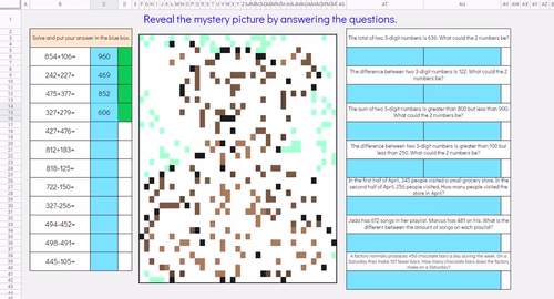 Digital Math Pixel Art Mystery Picture 3rd Grade 3.NBT.2 Addition ...