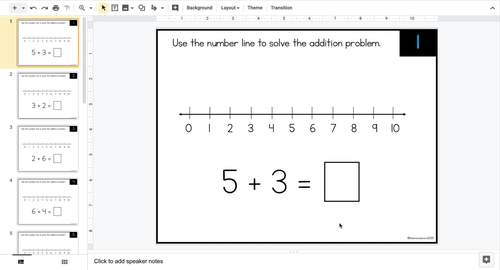 Addition to 10 with Number Lines Task Cards for Distance Learning
