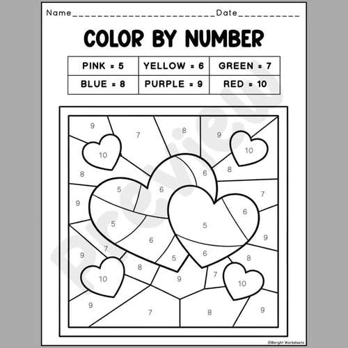 Valentine Color by Number Worksheets 0–10 | Pre-K & Kindergarten | No Prep