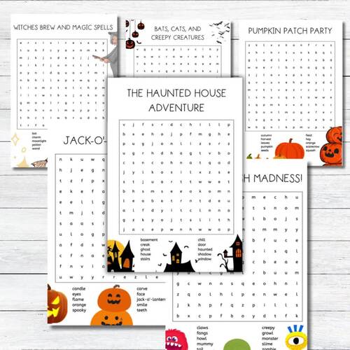 Halloween Activities | 10 Spooky Wordsearch Puzzles for Kids Aged 6-11
