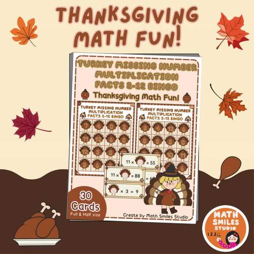 Turkey Missing Number Multiplication Facts 2–12 Bingo | Thanksgiving ...