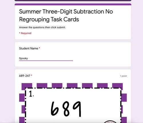 Summer Three Digit Subtraction No Regrouping Task Cards for 2nd 3rd ...