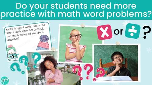 Winter Holiday Math Multiplication and Division Word Problem Task Card ...