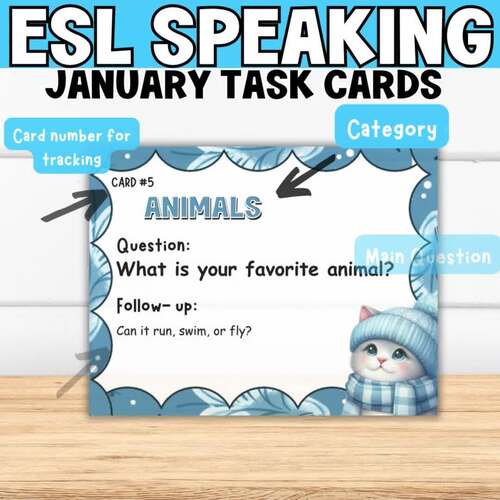 ESL Winter Speaking Task Cards- Conversation Prompts for Centers for A1-A2