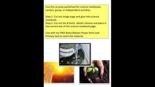 Biotic / Abiotic Science Notebook Page for 3rd- 5th grade and VAAP