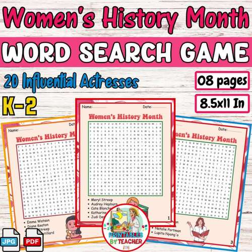 Women's History Month Famous Influential Actresses word search games ...