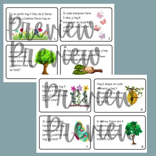 Tarjetas de Problemas de Multiplicación de Primavera Centros de Matemáticas