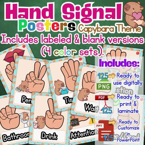 Editable Hand Signal Posters | Capybara Theme | Classroom Decor – PNG ...