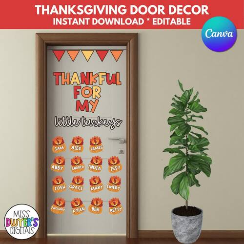 Thankful for My Little Turkeys Thanksgiving Door Decor Kit | TPT