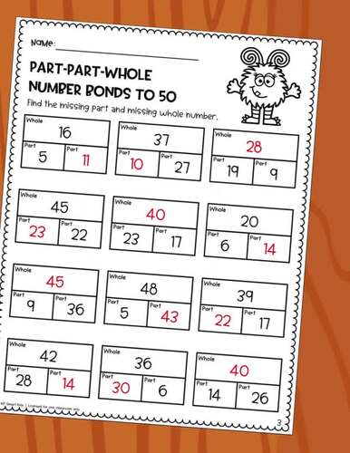 Halloween Part-Part-Whole Number Bonds to 50 Missing Whole & Part Math ...