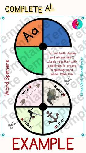 Kindergarten Vocabulary Word Spinner Bundle: Complete Alphabet, 52 spinners