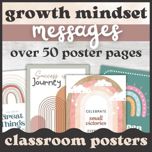 Growth Mindset Posters | Modern Boho Rainbow Bulletin Board Classroom Decor