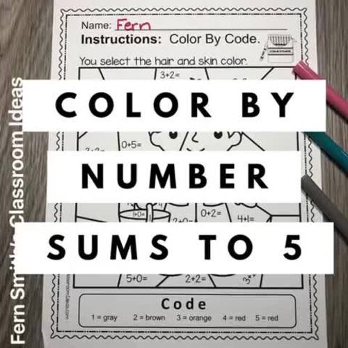 Addition Sums to 5 Color By Number For Math Remediation | TPT